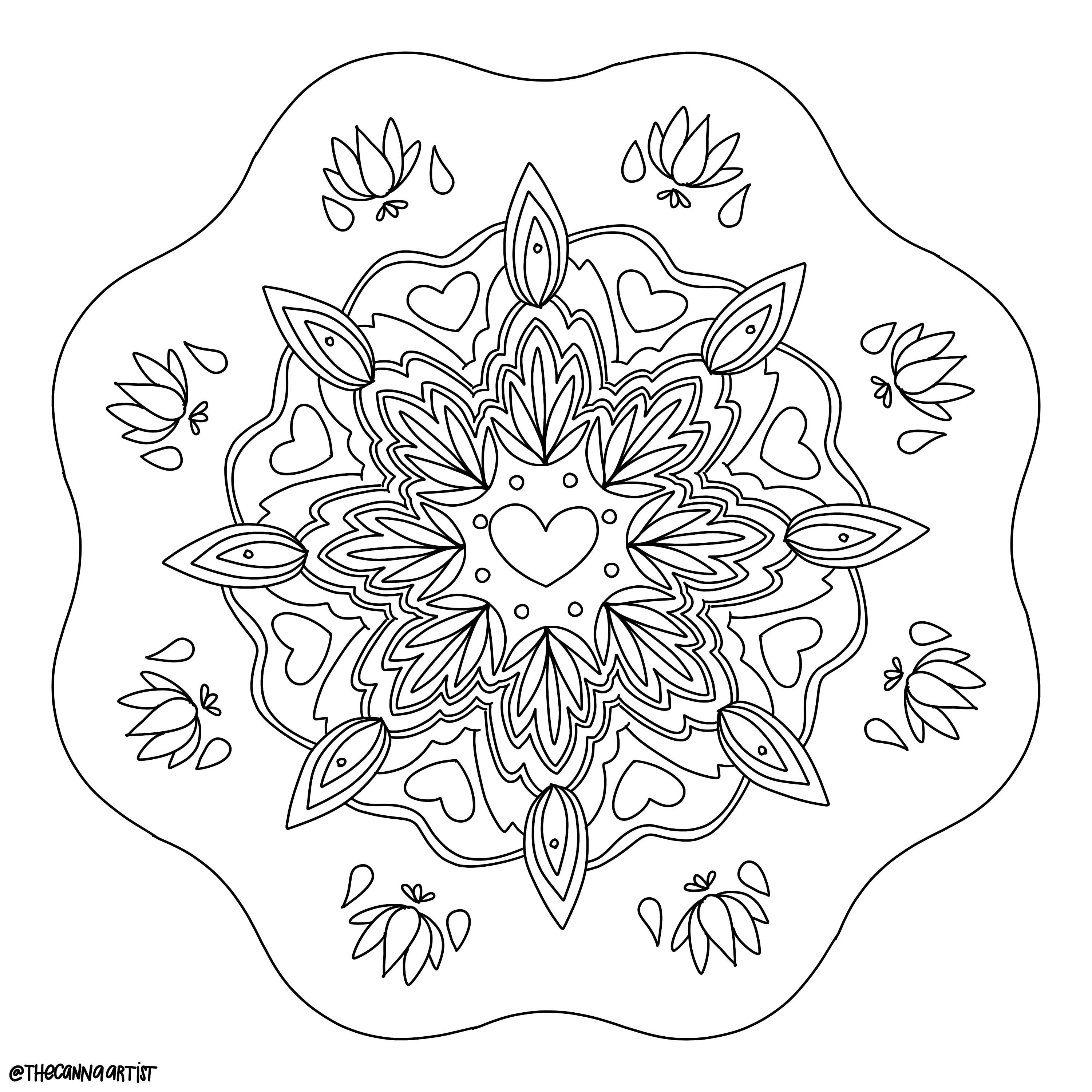 Leaf Love Mandala Coloring Page – The Canna Artist